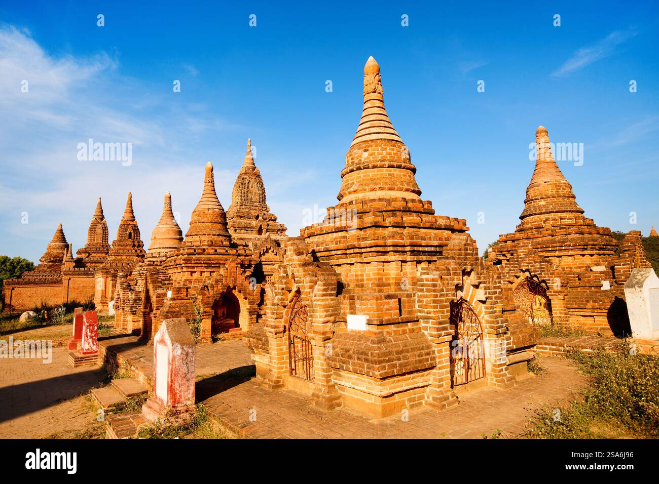 Stunning view of historic buddhist pagodas in Bagan Archeological area ...