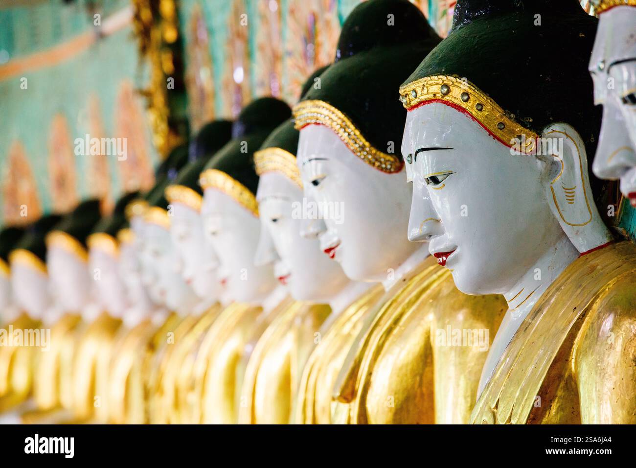 Buddha statues in inside U Min Thonze pagoda in Sagaing Myanmar Stock ...