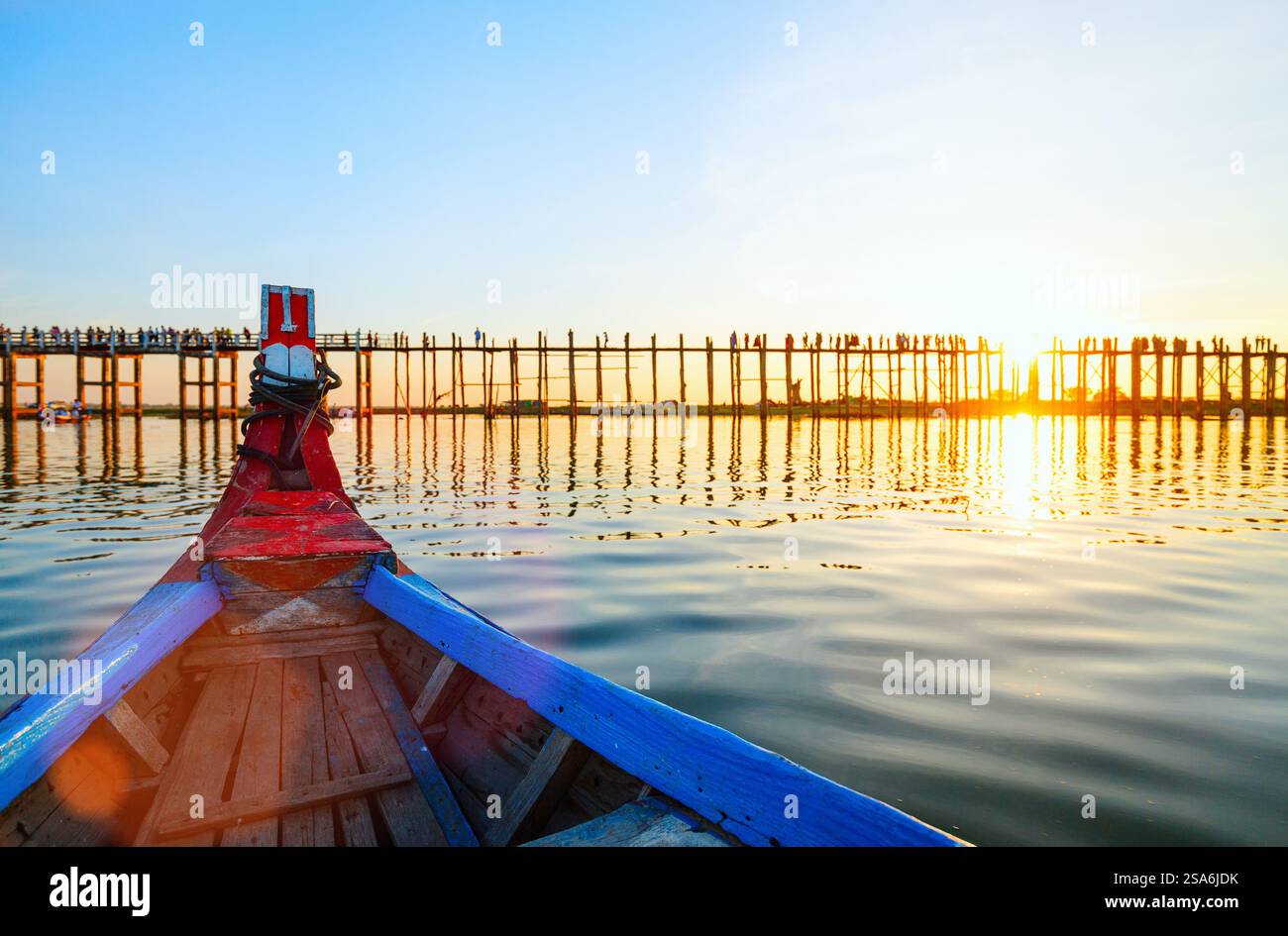 Landscape of U Bein Bridge Myanmar at sunset, the longest teak bridge ...