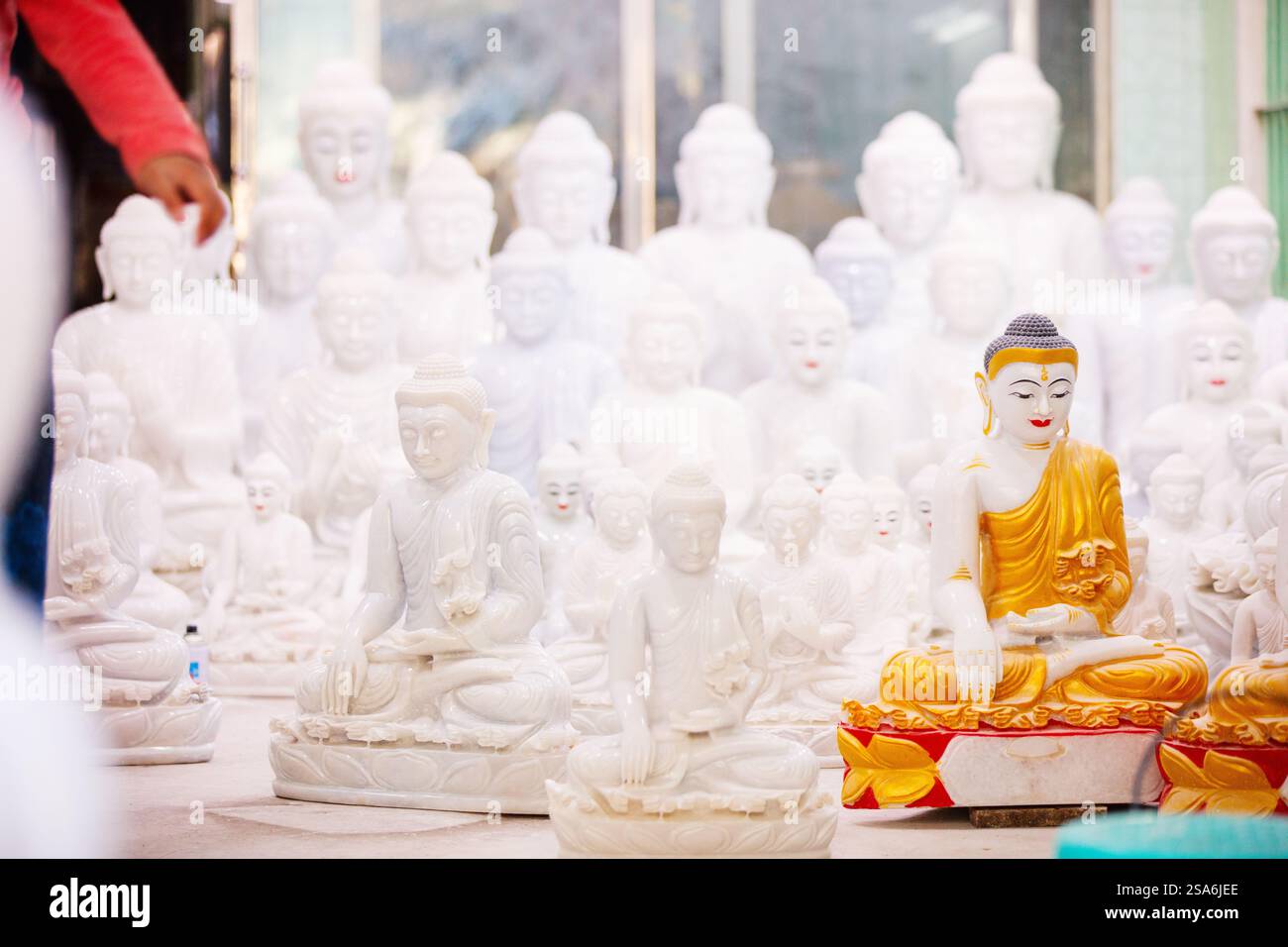 Marble Buddha statues outside of factory in Mandalay in Myanmar Stock ...