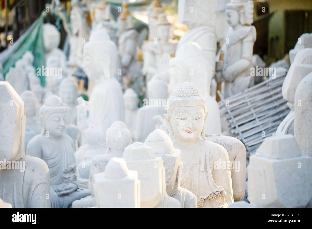 Marble Buddha statues outside of factory in Mandalay in Myanmar Stock ...