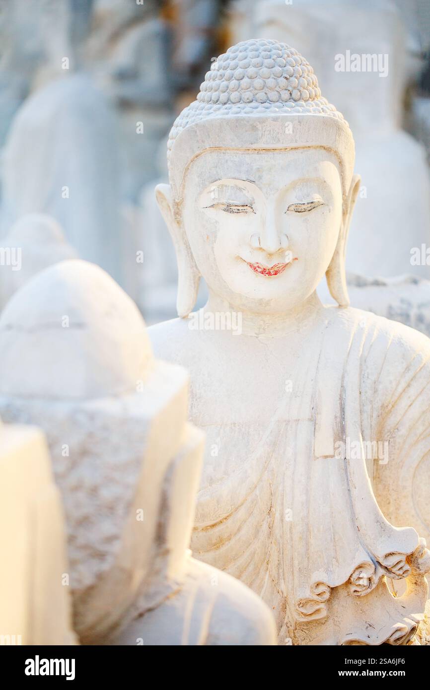Marble Buddha statues outside of factory in Mandalay in Myanmar Stock ...