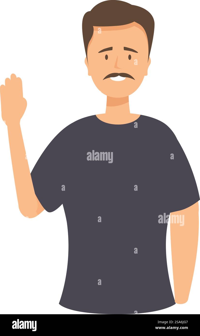 Young man waving with open hand greeting gesture illustration with ...