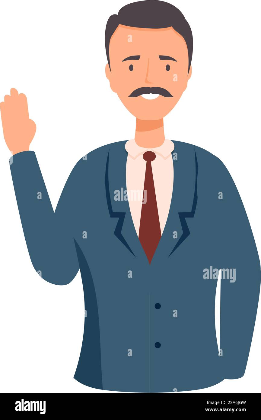 Businessman with a mustache is raising his hand in greeting ... Businessman with a mustache is raising his hand in greeting ...