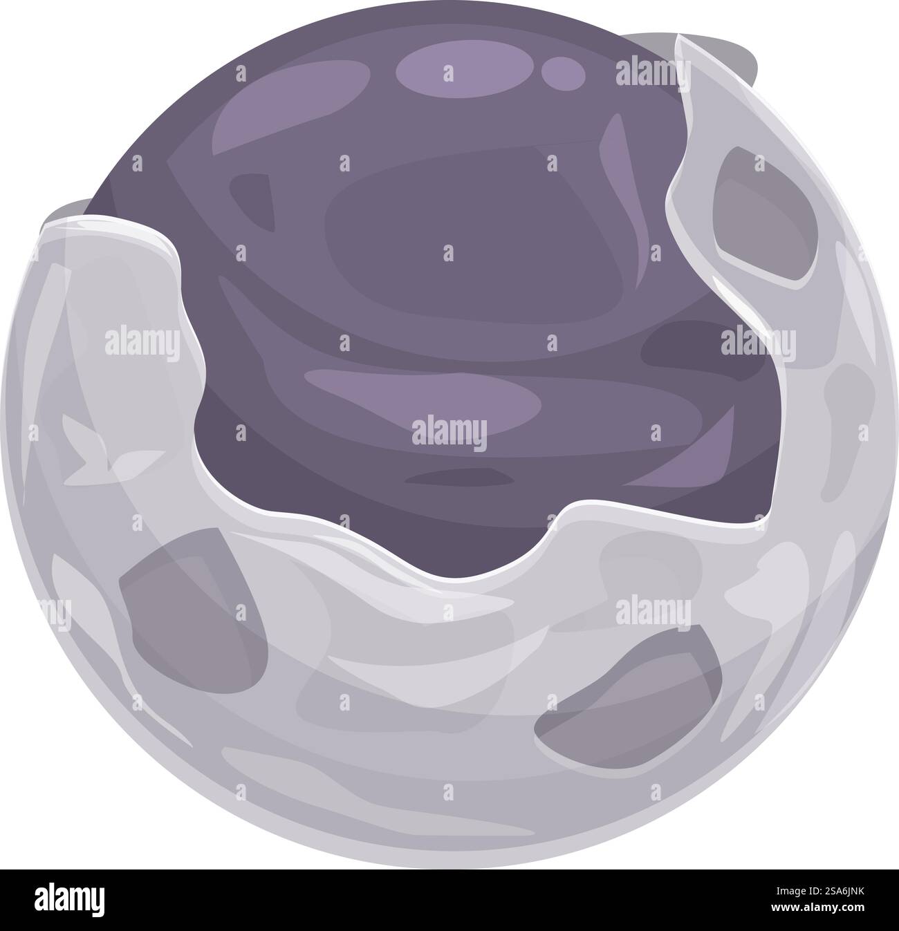 Grey planet with craters and purple atmosphere is rotating in the space ...