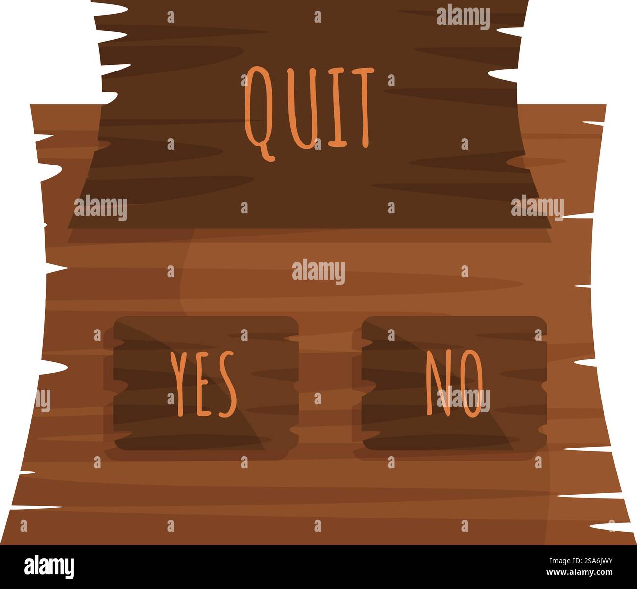 Cartoon wooden quit confirmation window asking if the player wants to ...