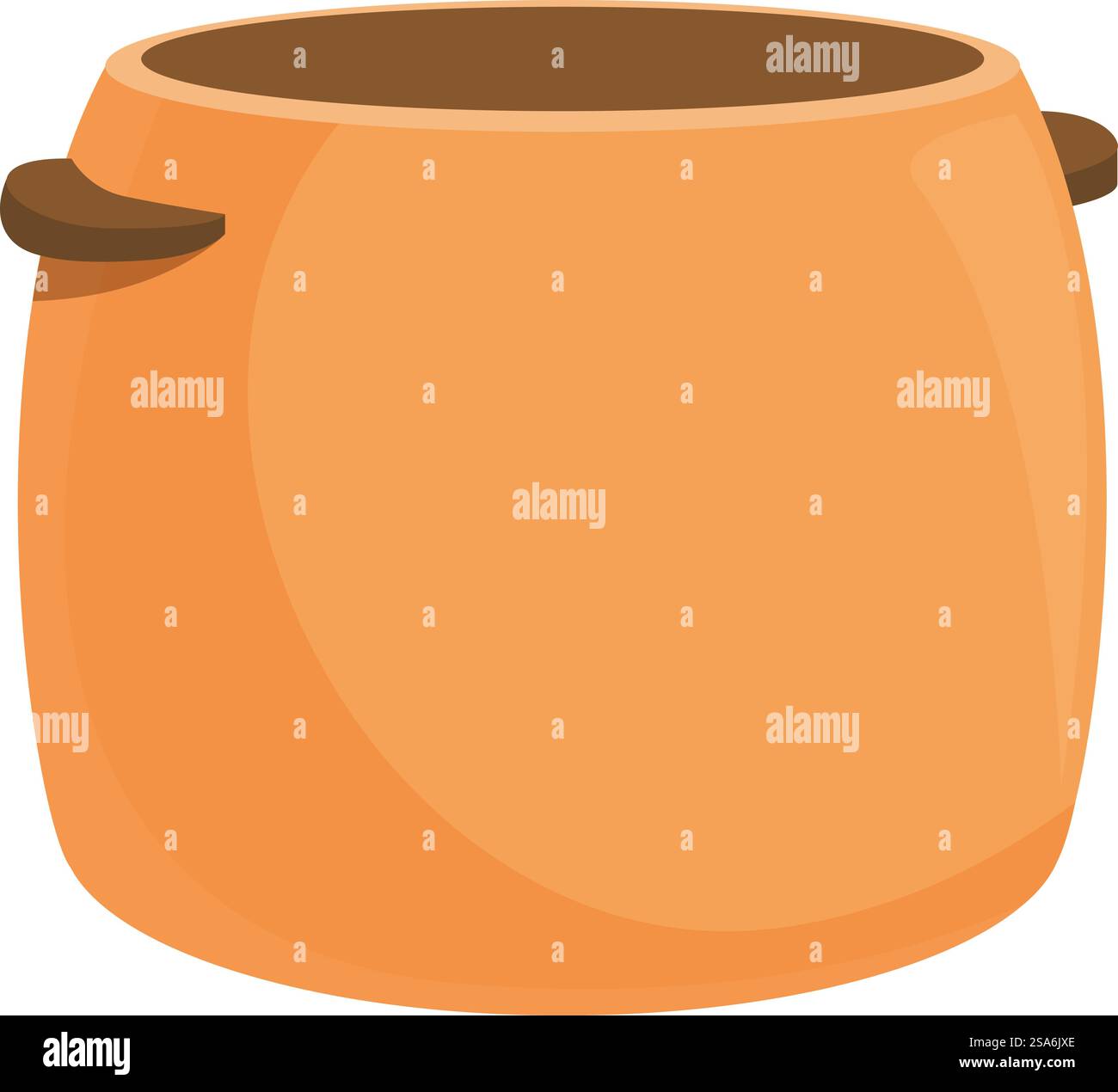 Simple orange clay pot with two handles is ready for cooking. Orange ...