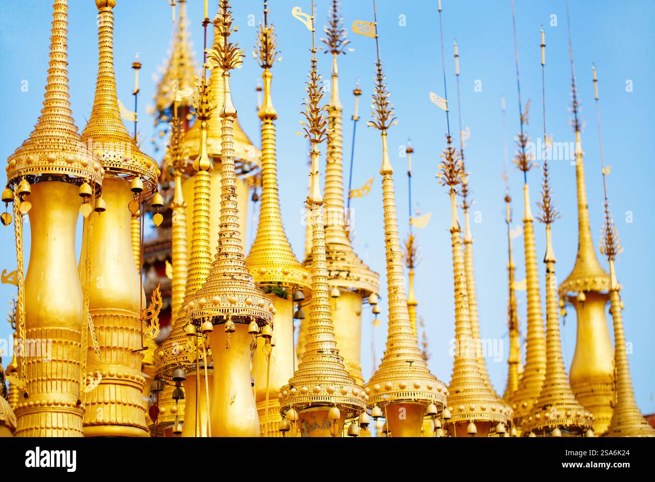 Shwe Indein pagoda with hundrets of centuries old stupas near lake Inle in Myanmar Stock Photo ...