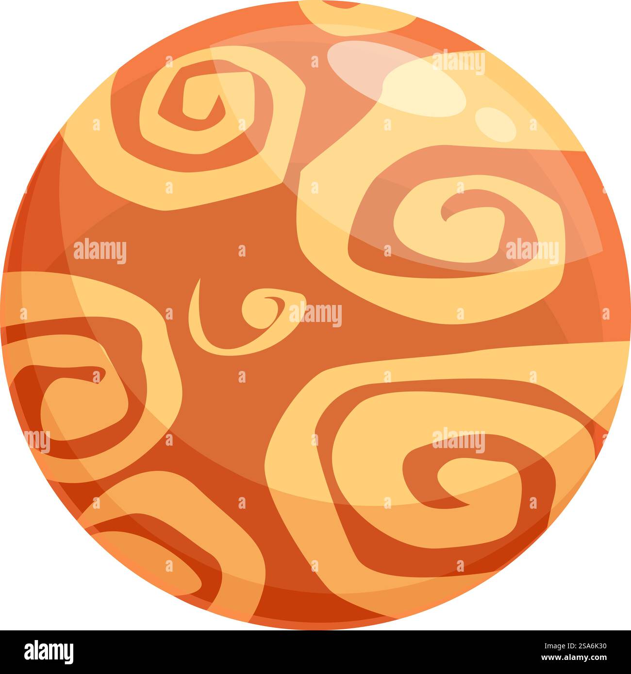 Cartoon orange planet with round craters rotating in its orbit. Orange ...