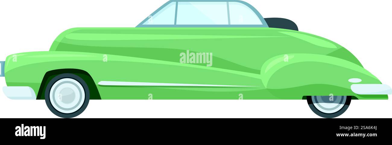 Green convertible vintage car driving from left to right, side view ...