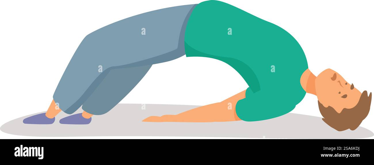 Young athletic man is doing bridge exercise, working out on a mat ...