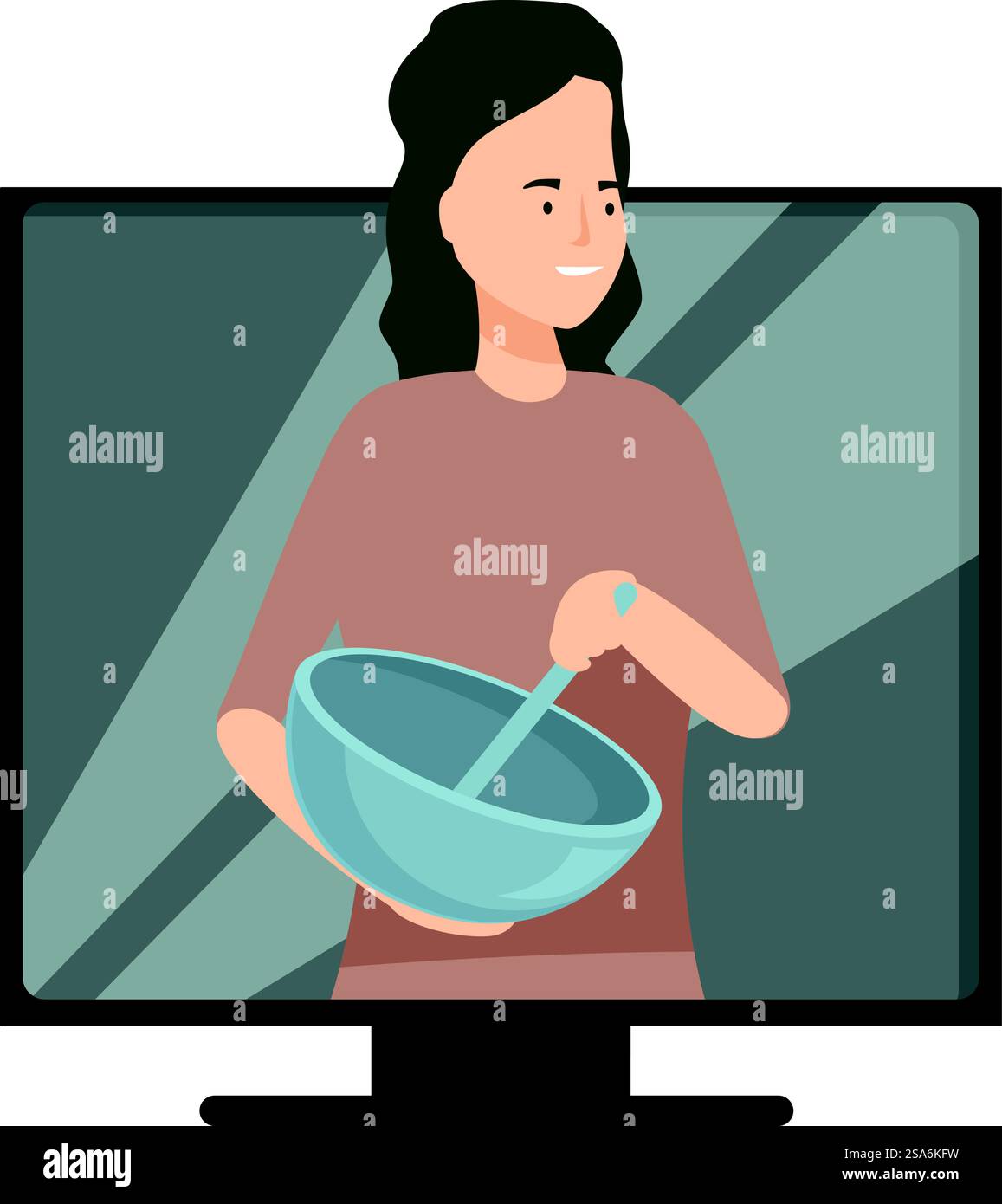 Woman is mixing ingredients in a bowl on a television screen ...