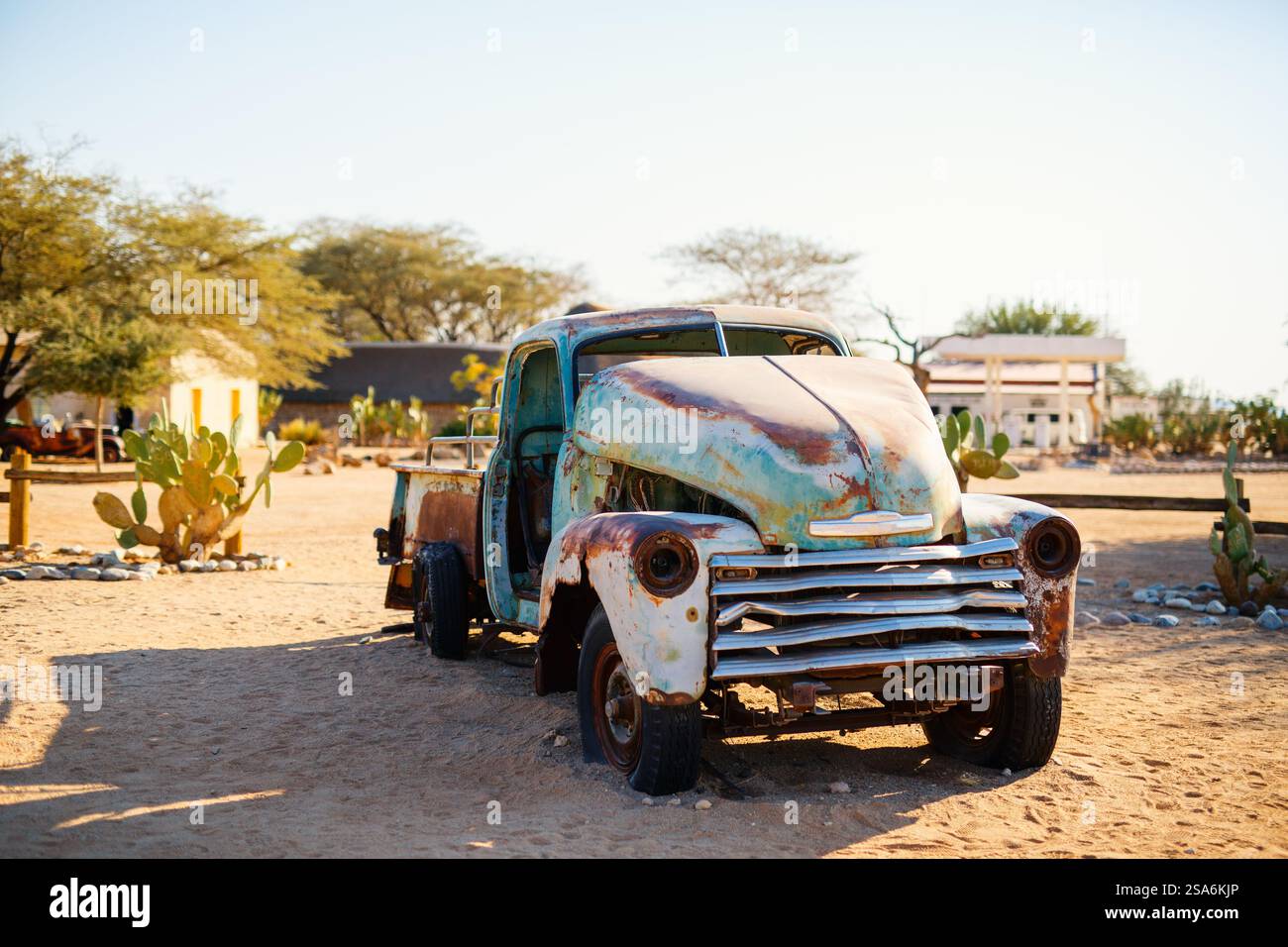 Abandoned old cars near a service station at Solitaire in Namibia Stock ...
