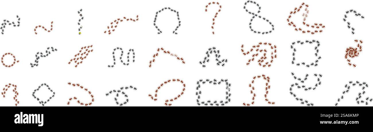 Ant trail icons set. Different shapes created by a colony of ants ...