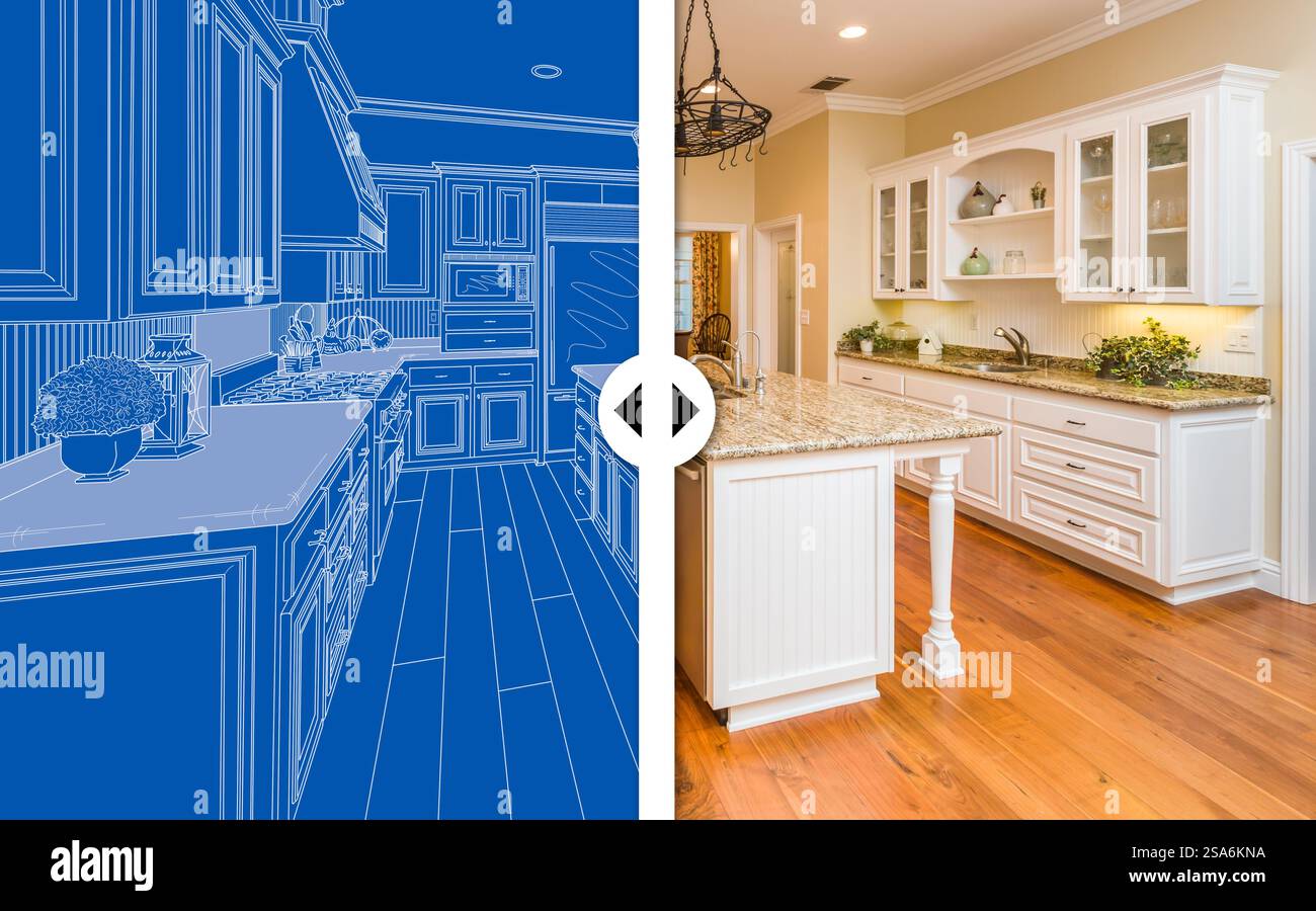 Before and After Slider Comparing Blueprint Sketch Drawing Plans and ...