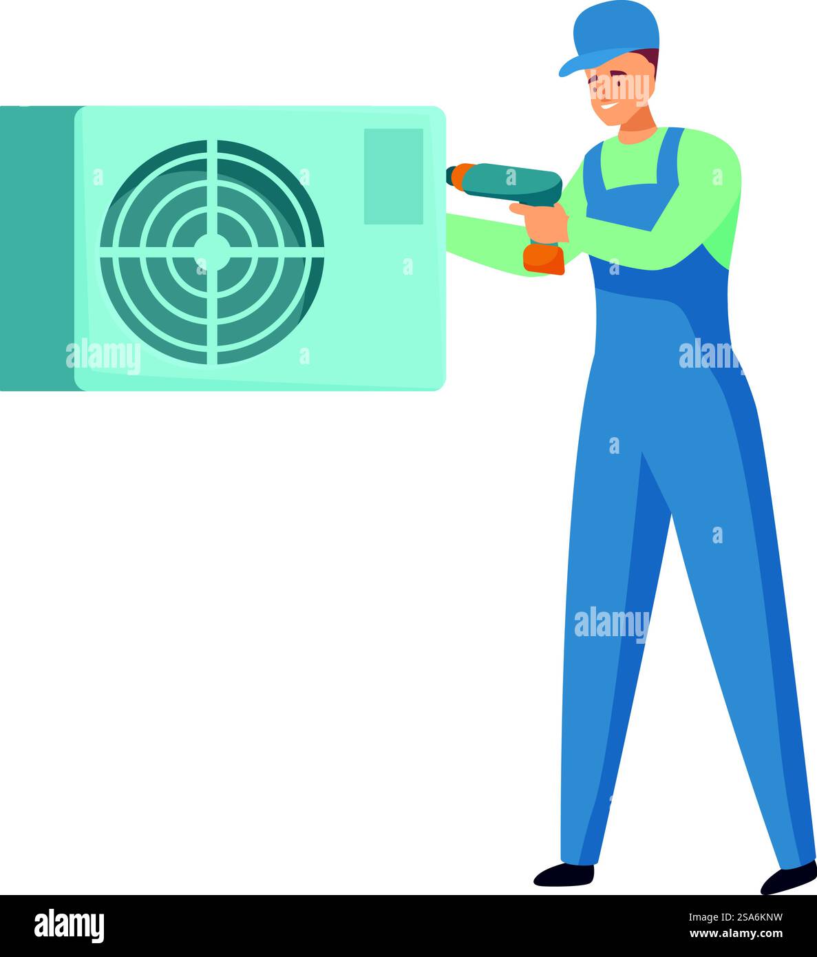 Technician is installing an air conditioner using an electric ...