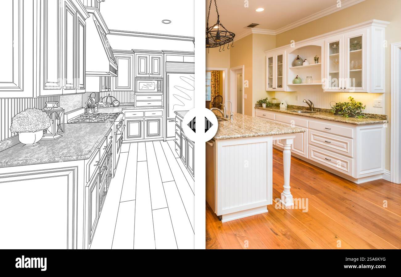 Before and After Slider Comparing Pencil Sketch Drawing Plans and ...