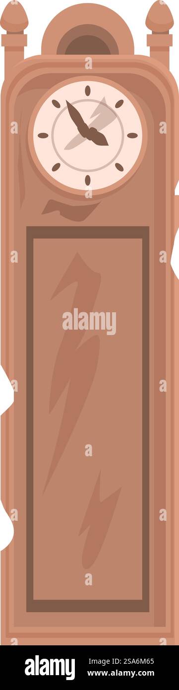 Old broken grandfather clock, showing the time on white background. Old ...
