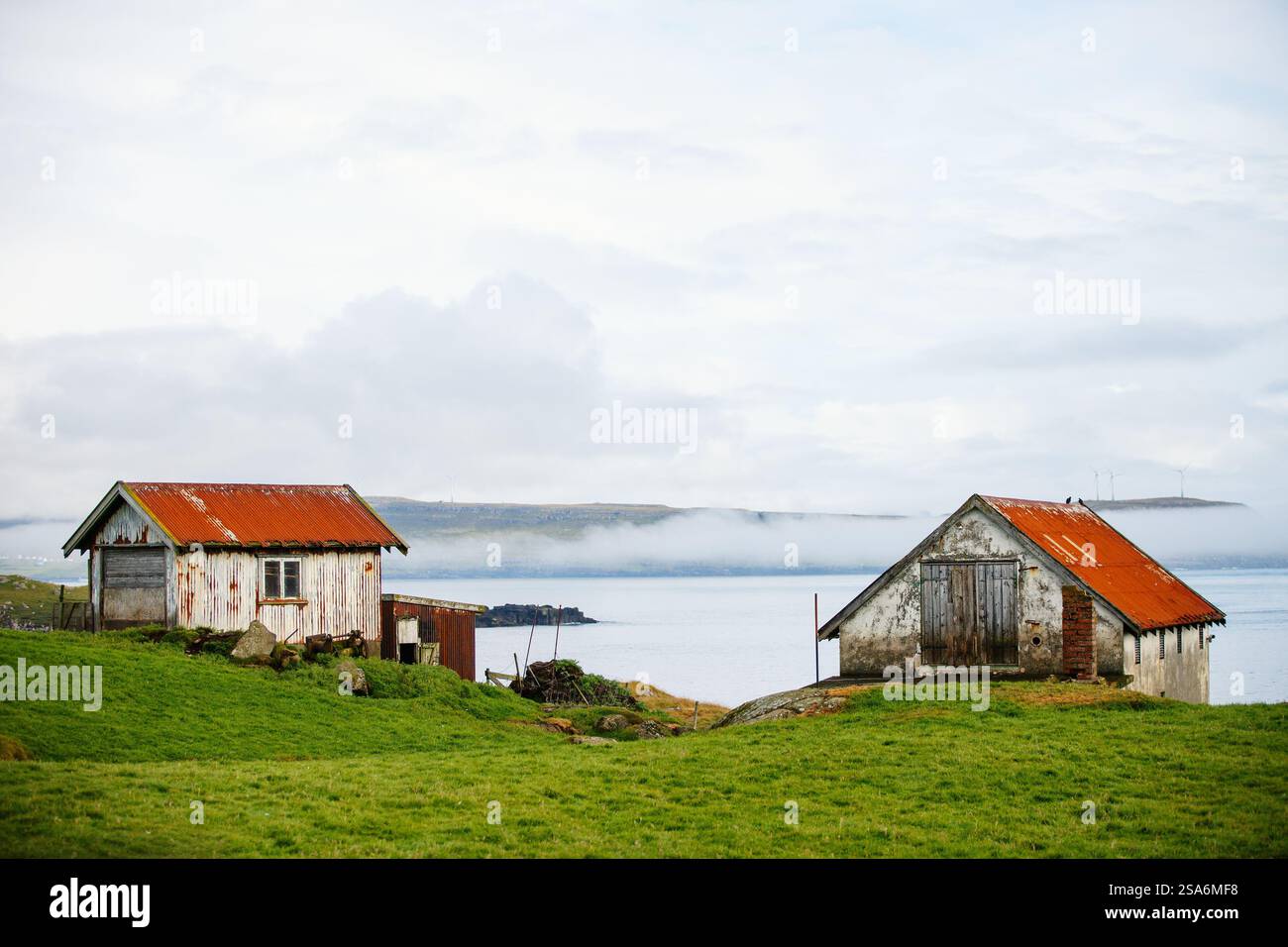 Beautiful scenery of Faroe islands landscape with old farm houses Stock ...