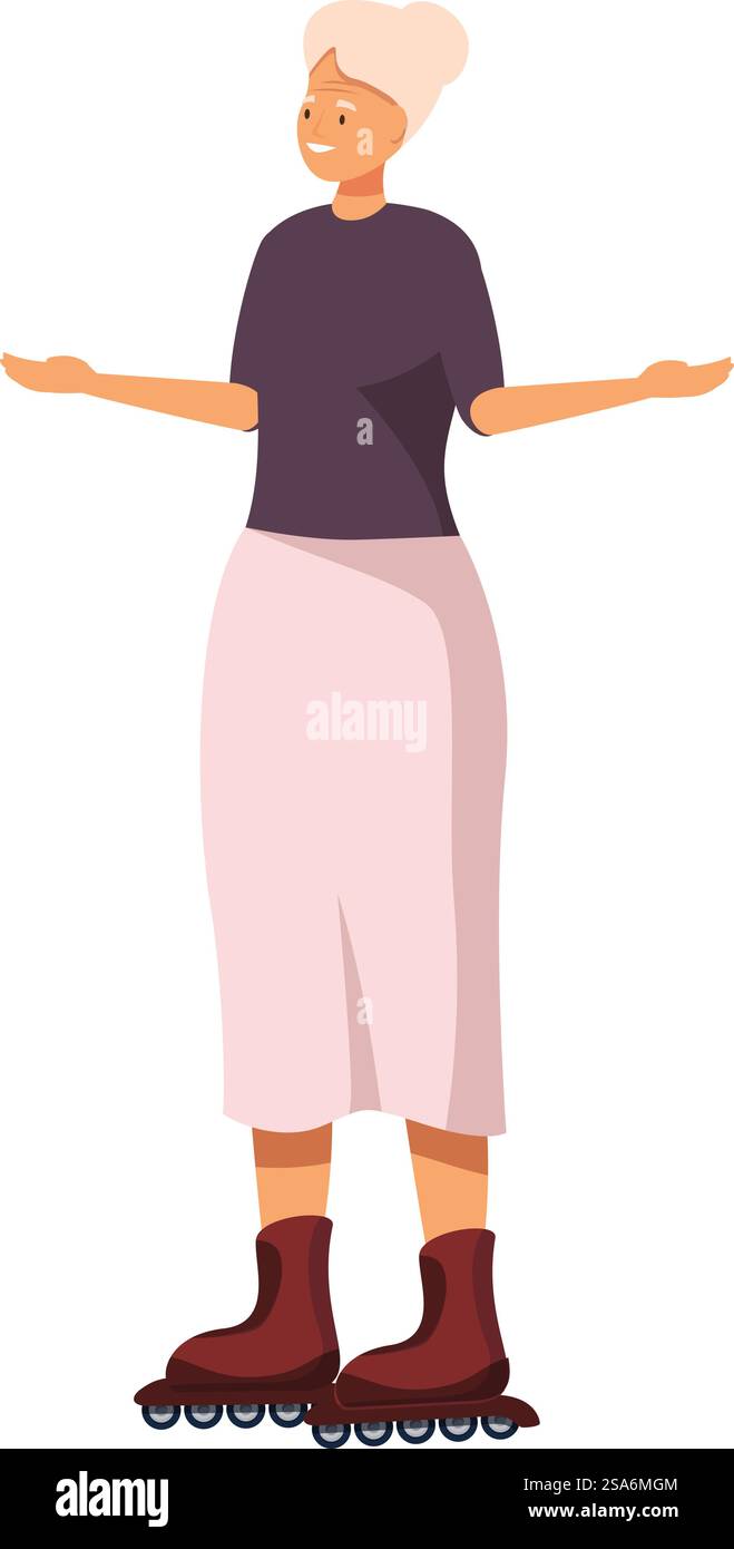 Elderly woman enjoying roller skating, promoting active aging and a ...