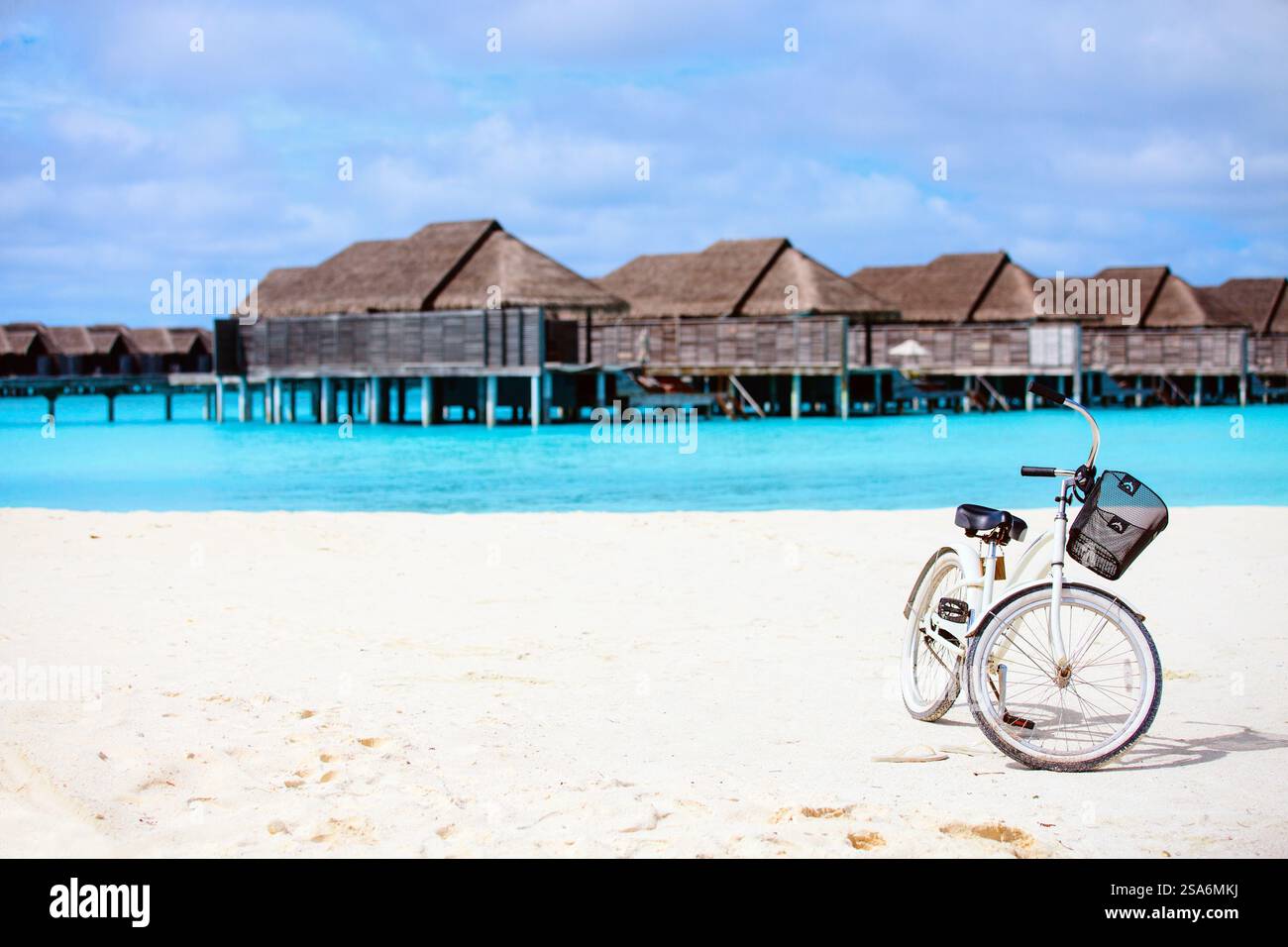 Bike at beautiful tropical beach on exotic island at Maldives Stock ...