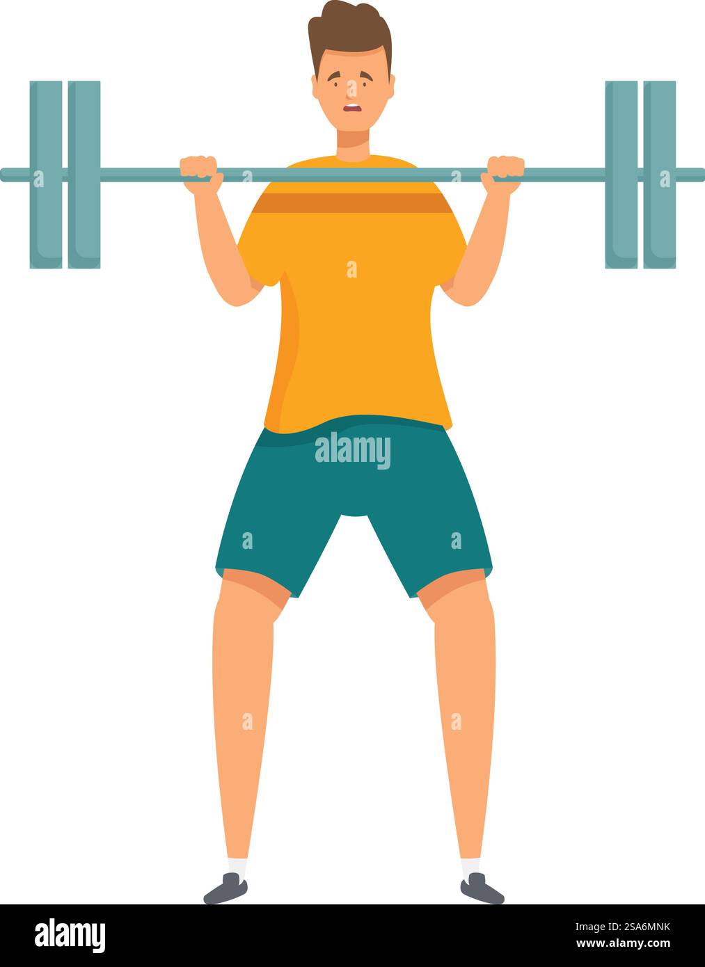 Young athlete is lifting a heavy barbell, working hard on his fitness ...