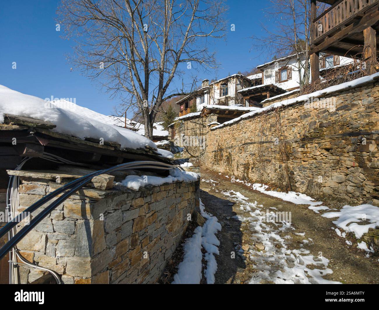 Winter view of Village of Leshten with Authentic nineteenth century ...