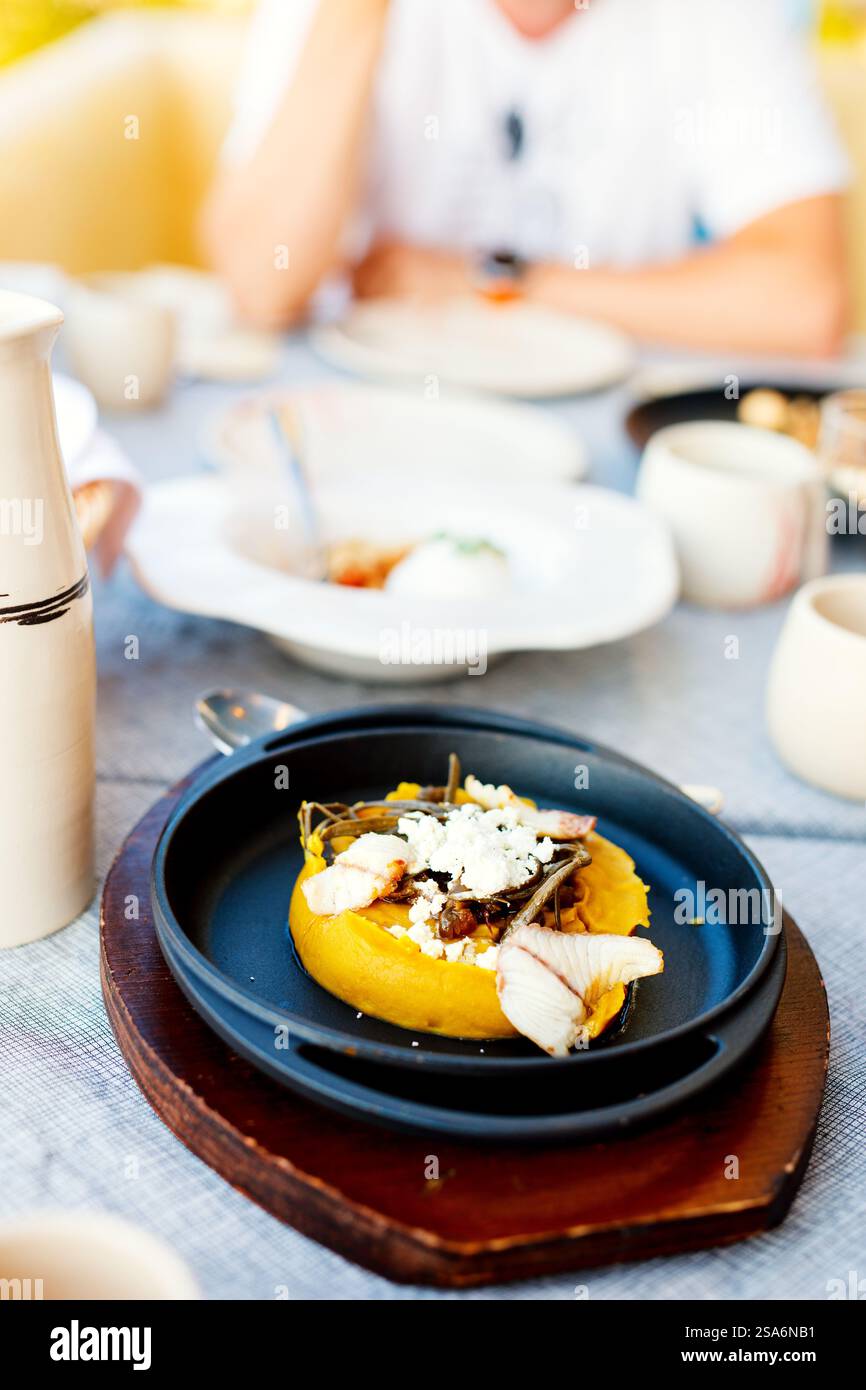 Authentic greek fava dish served with fish for lunch or dinner in ...