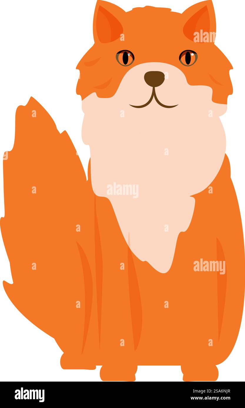 Cartoon fox sitting on white background with bushy tail. Cute cartoon fox sitting with bushy ...