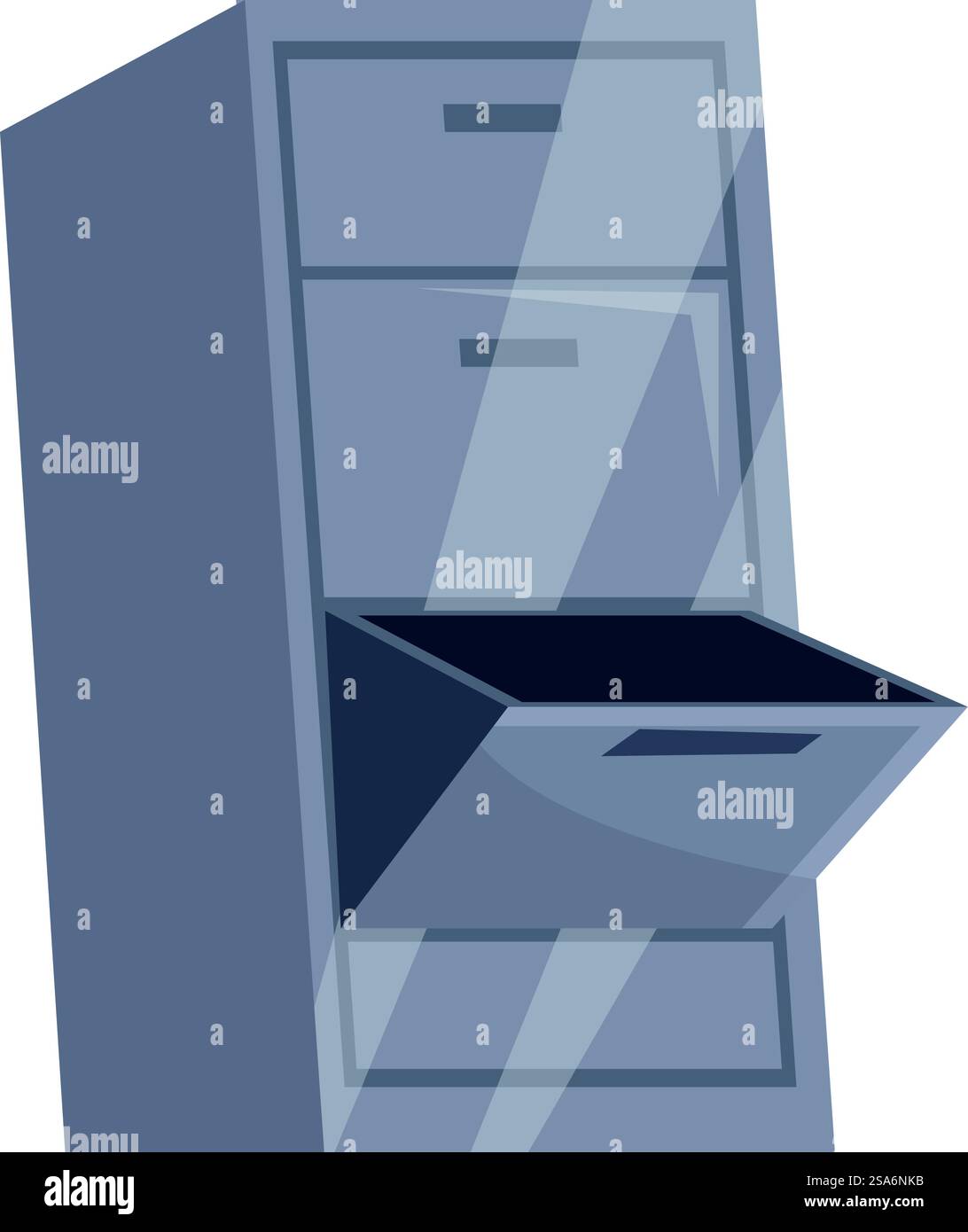 Grey metal office filing cabinet standing with one drawer open. Grey metal office filing cabinet ...