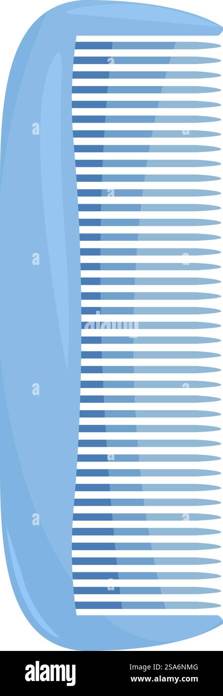 Blue plastic hair comb is standing upright against a white background ...