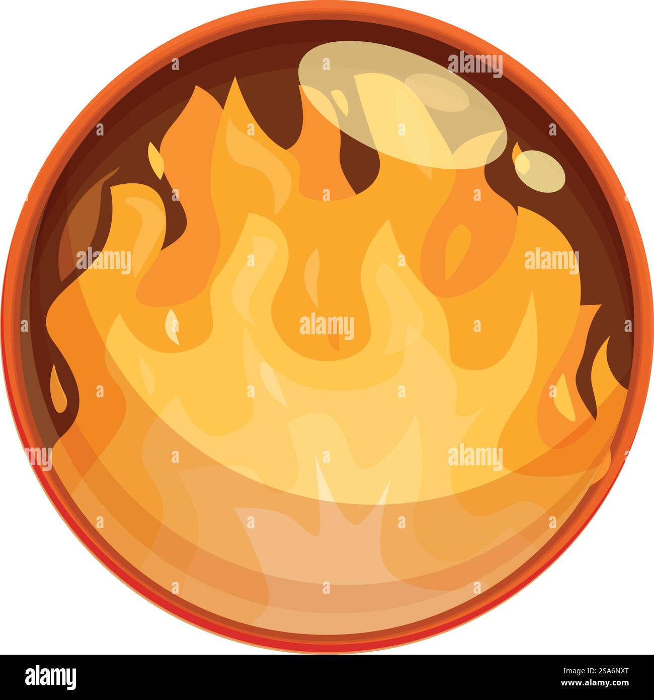 Cartoon illustration of a round frame burning with bright hot fire ...