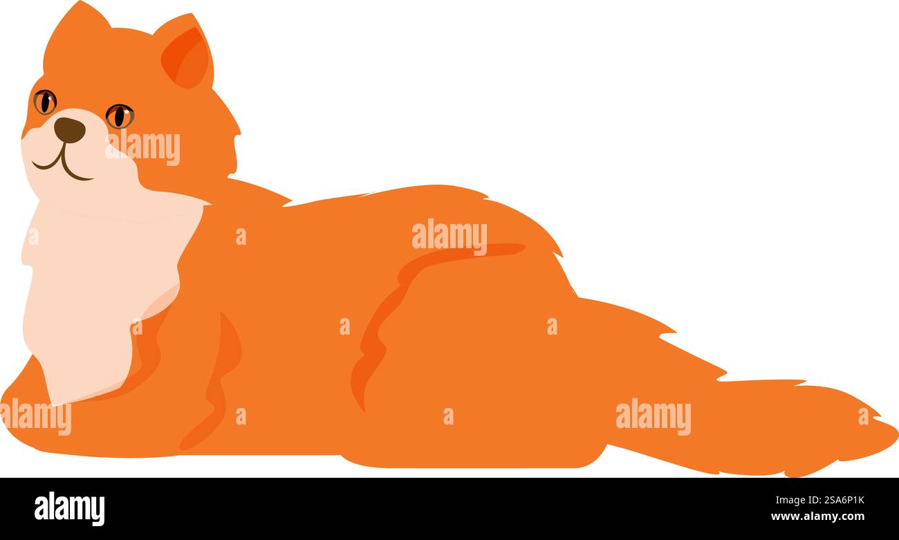 Cartoon illustration of a fluffy ginger cat lying down. Cute ginger cat ...