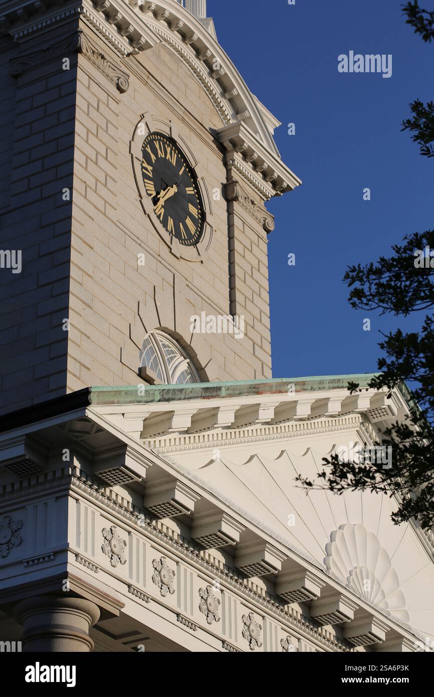 Savannah, Georgia, USA. Historic church, clock tower, scallop and ...