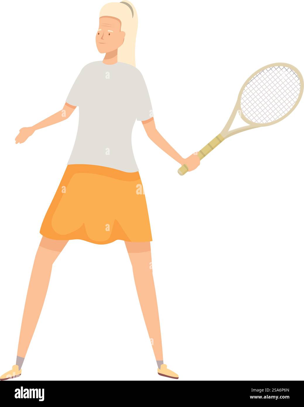 Young woman holding tennis racket preparing to hit ball during match ...