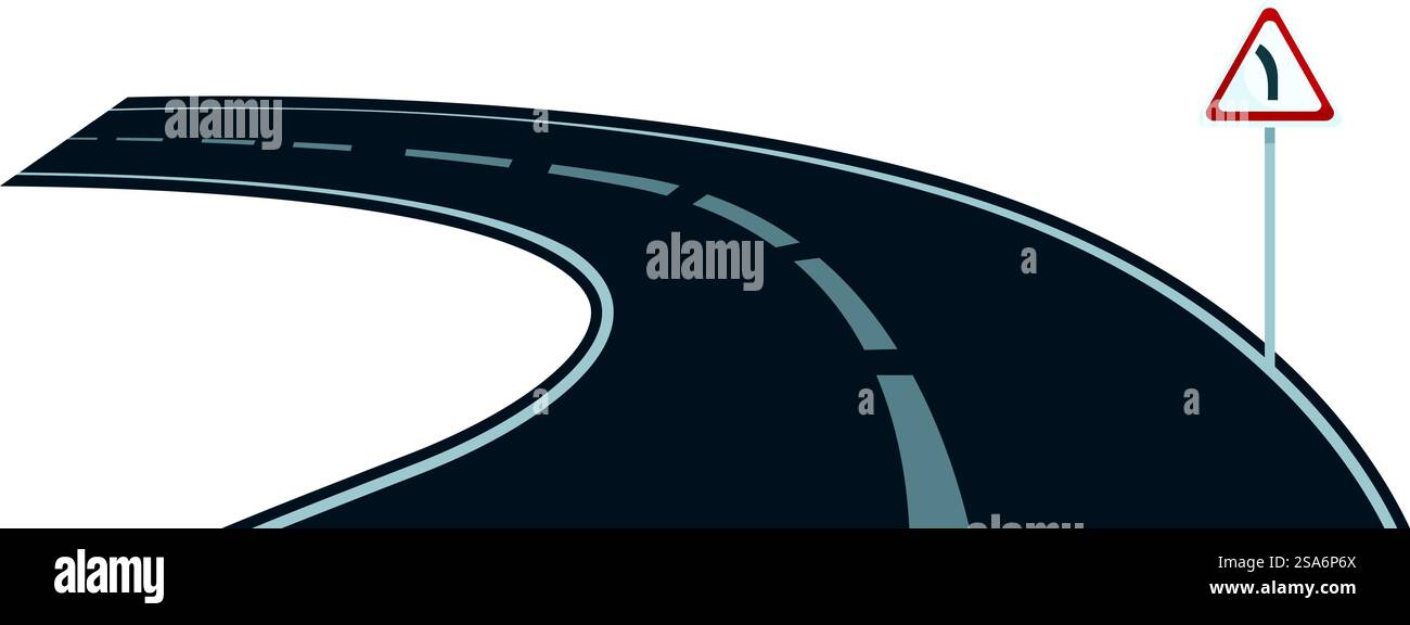 Winding road is going to turn left with warning sign. Winding road ...