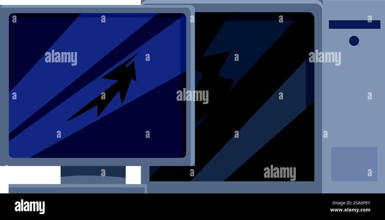 Two computer monitors with large cracks in the screens hi-res stock ...