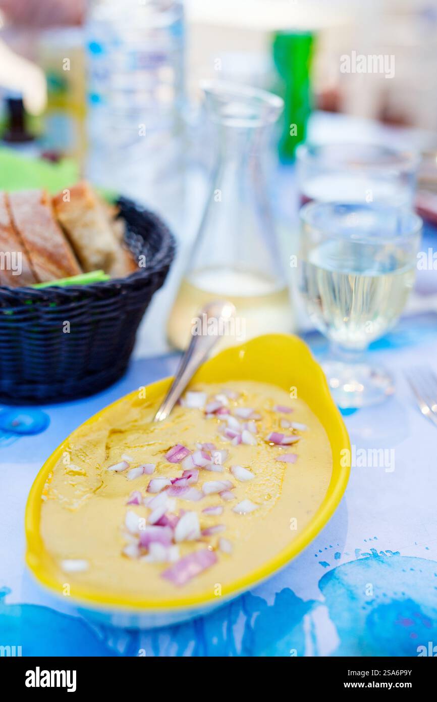 Authentic greek fava dish served for lunch or dinner in restaurant ...