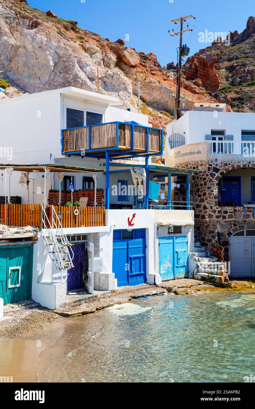 Traditional fishing village of Firopotamos with white houses and ...