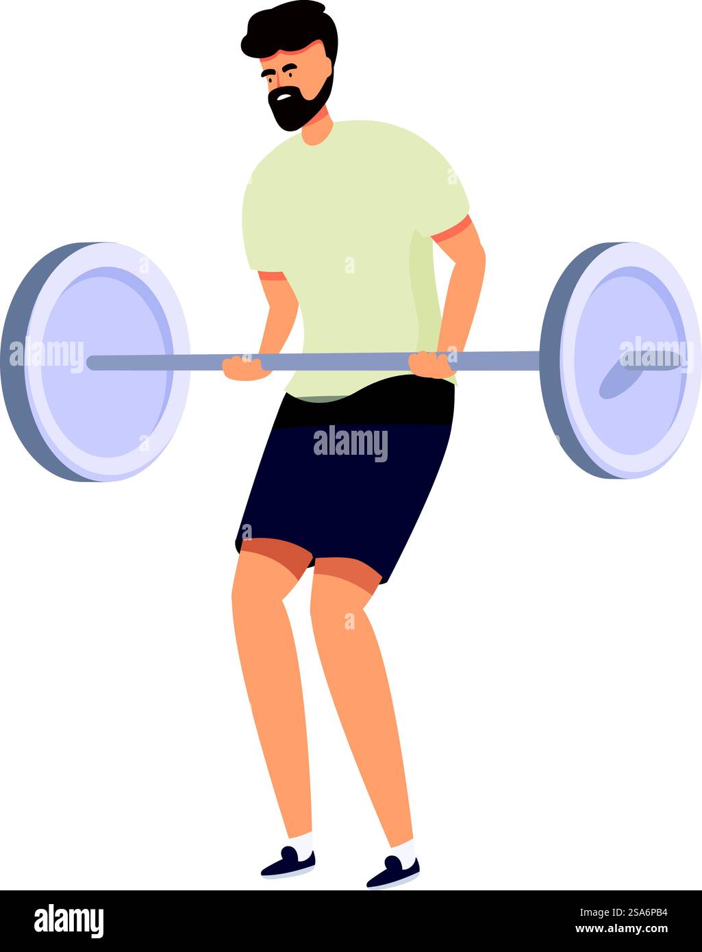 Male athlete is lifting a barbell, doing exercises for the muscles of the arms and back ...