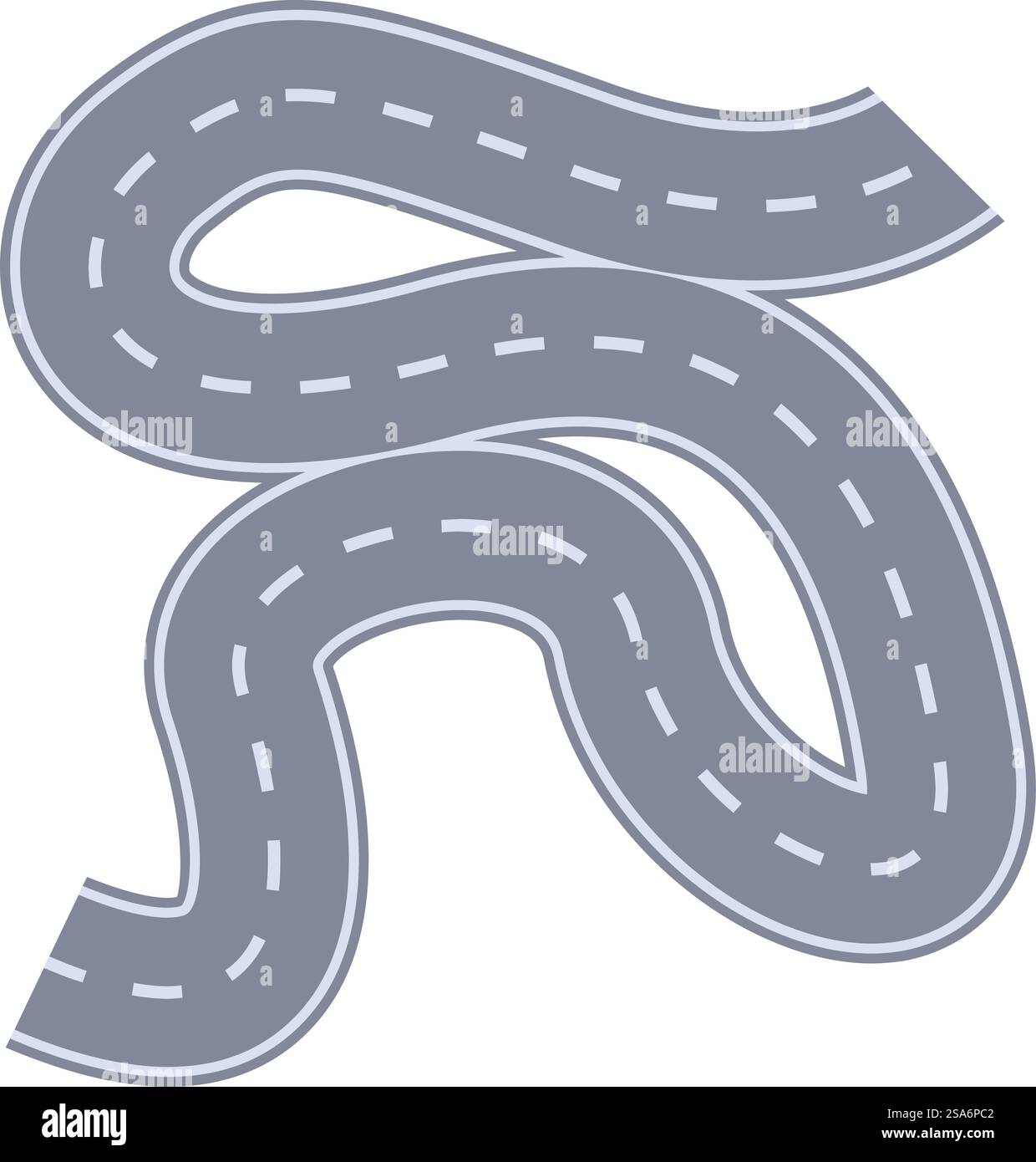 Long grey winding road with white dotted markings is twisting and ...