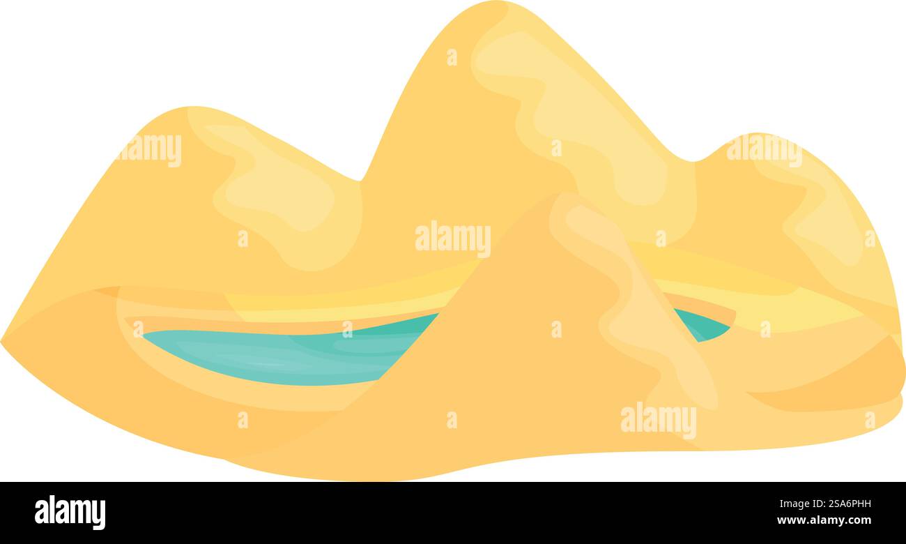 Illustration of a small river flowing through desert sand dunes. Small ...