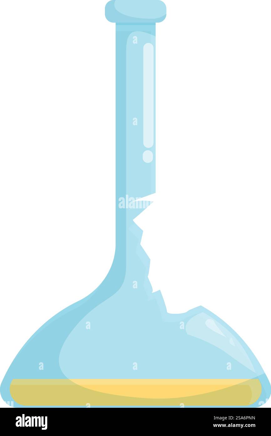 Cartoon style illustration of a broken laboratory flask containing a ...