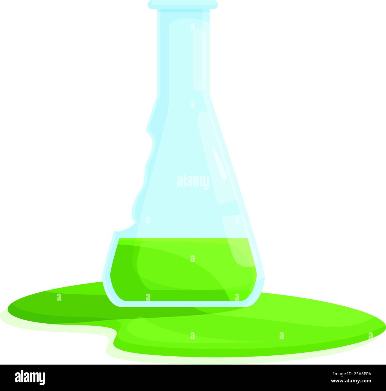 Cartoon style illustration of a broken flask leaking toxic green ...