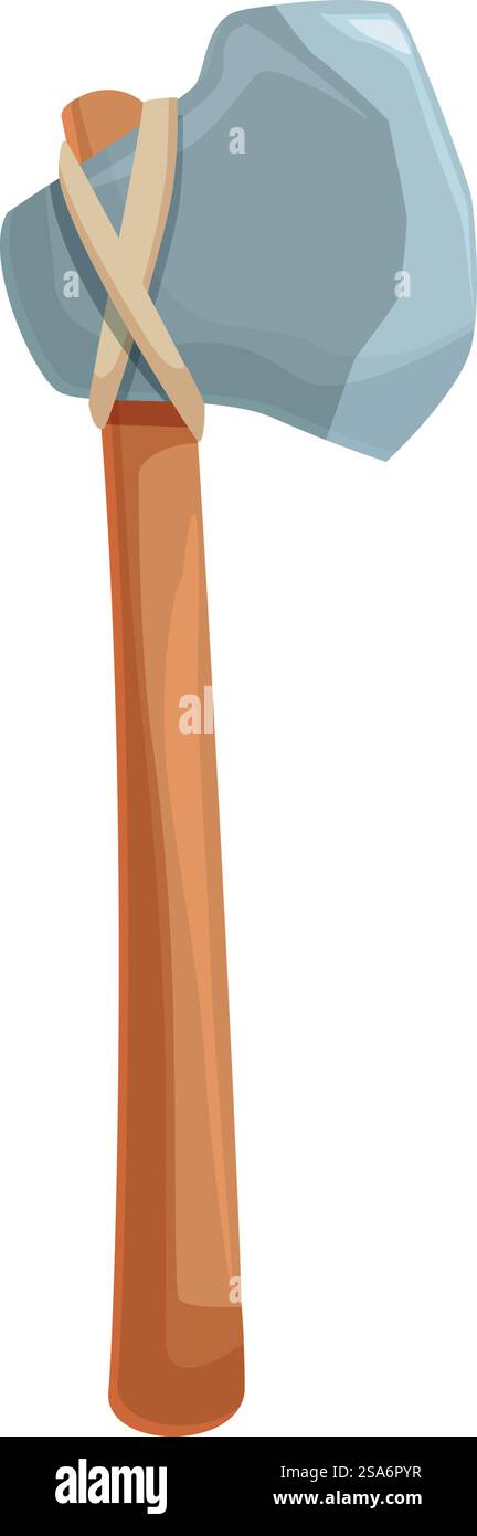 Stone age axe is made of cobblestone and fixed to wooden handle with ...