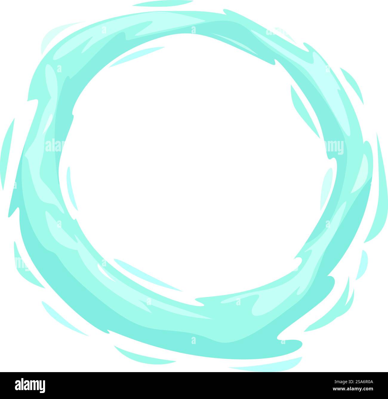 Blue water is flowing, forming a circular shape frame with copy space ...