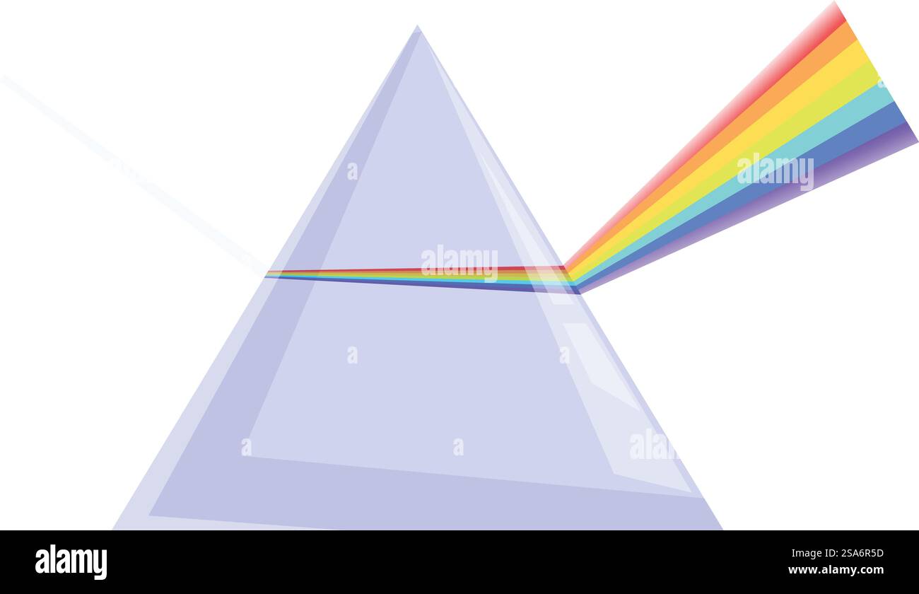 Light beam dispersing into visible color spectrum while passing through triangular prism ...