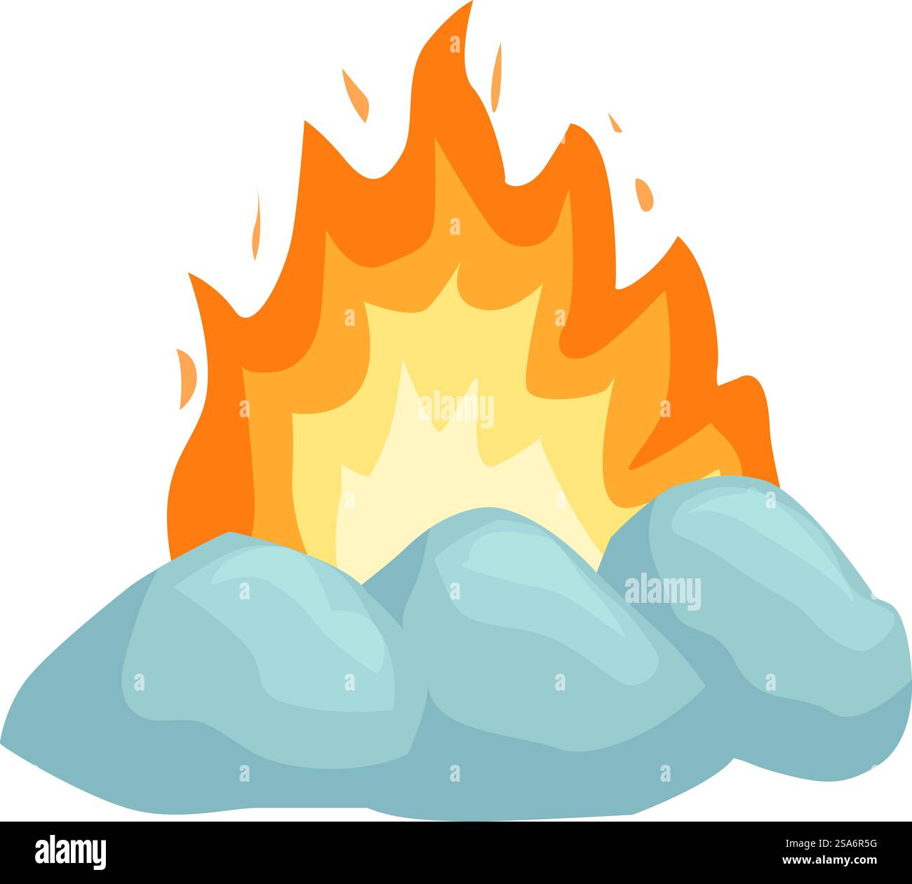 Cartoon bonfire blazing between stones, isolated on white background ...