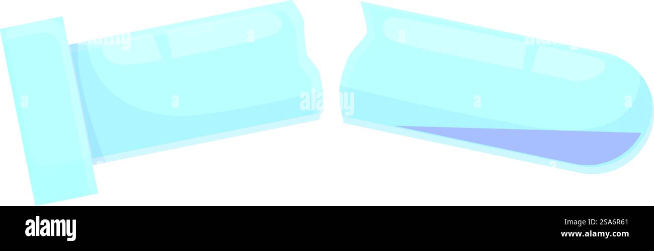 Glass test tube broken in half, with a small amount of purple liquid ...