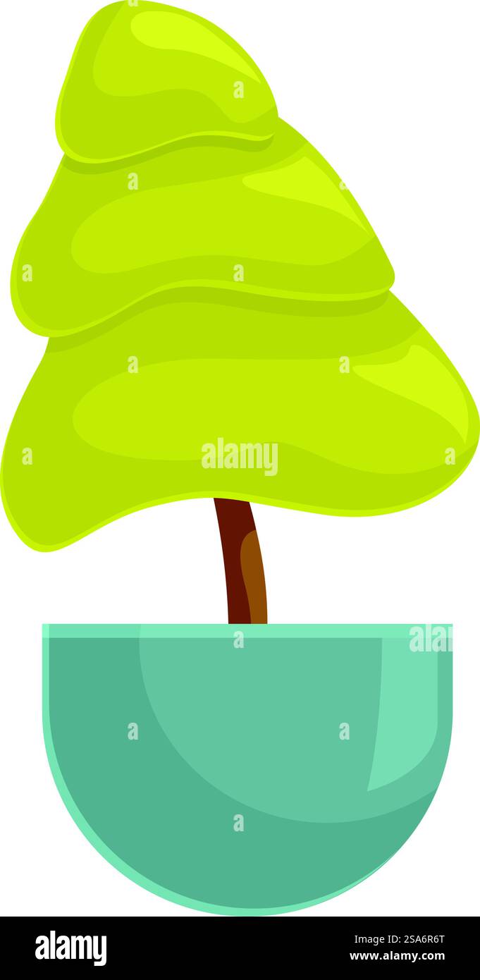 Cartoon illustration of a small green tree growing in a pot. Small ...